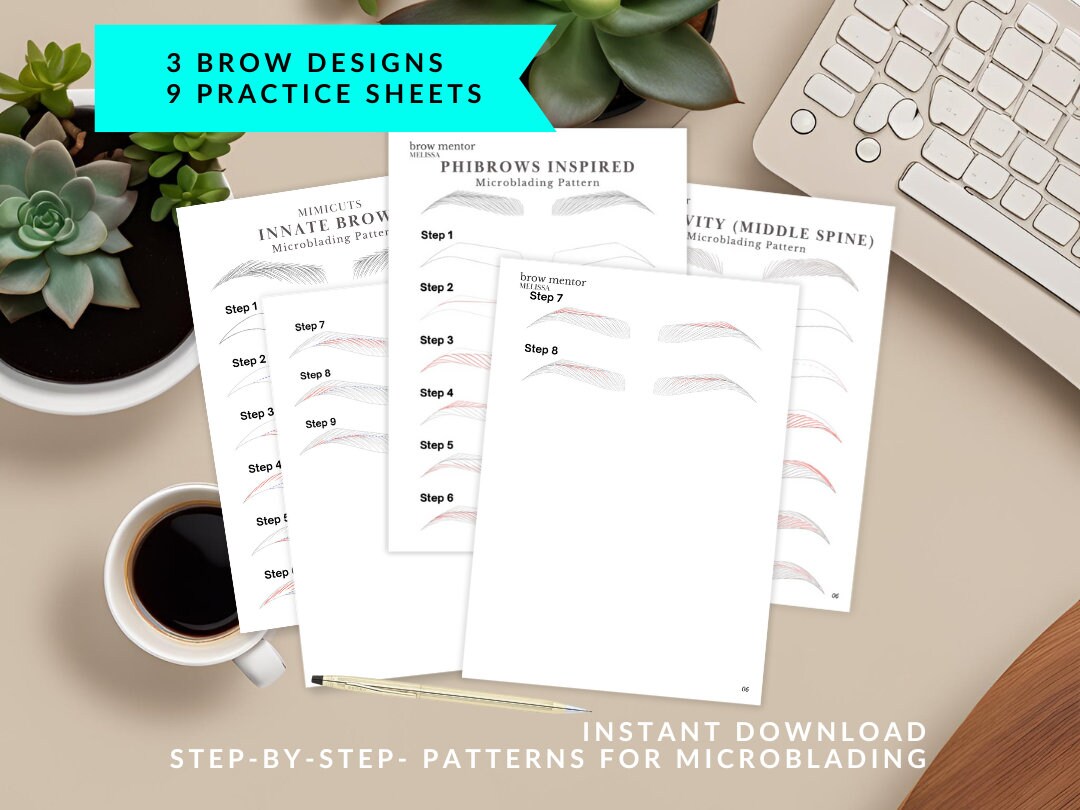 Microblading Hair Stroke Practice Sheets, Phibrow Pattern for ...