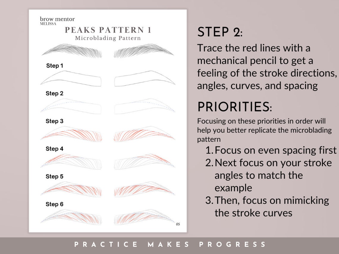 Realism Microblading Pattern Step-by-step, Hair Stroke Template ...