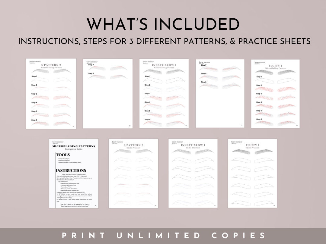 Microblading Pattern Step-by-step Workbook Microblading Strokes Pattern ...