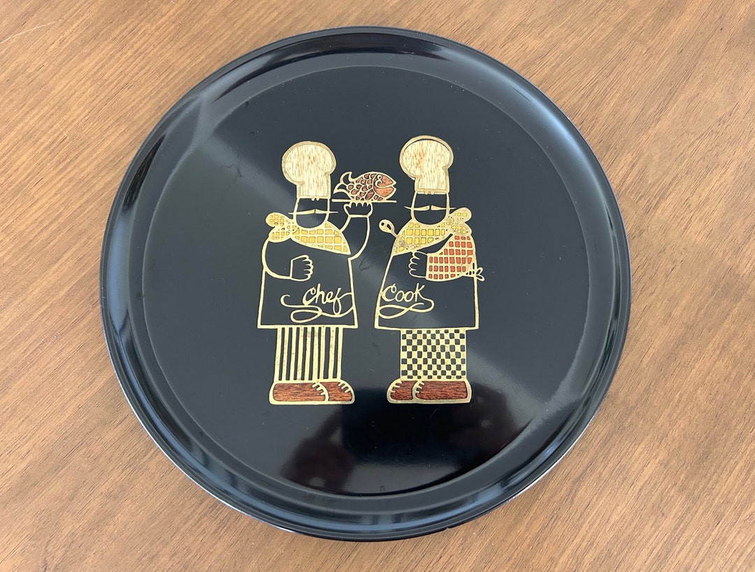 Round Couroc Tray, Inlaid Chef and Cook Design, Couroc of Monterey ...
