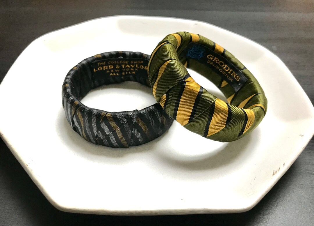 Pair of Upcycled Tie Bracelets, Wearable Textile Art, Vintage Neckties ...