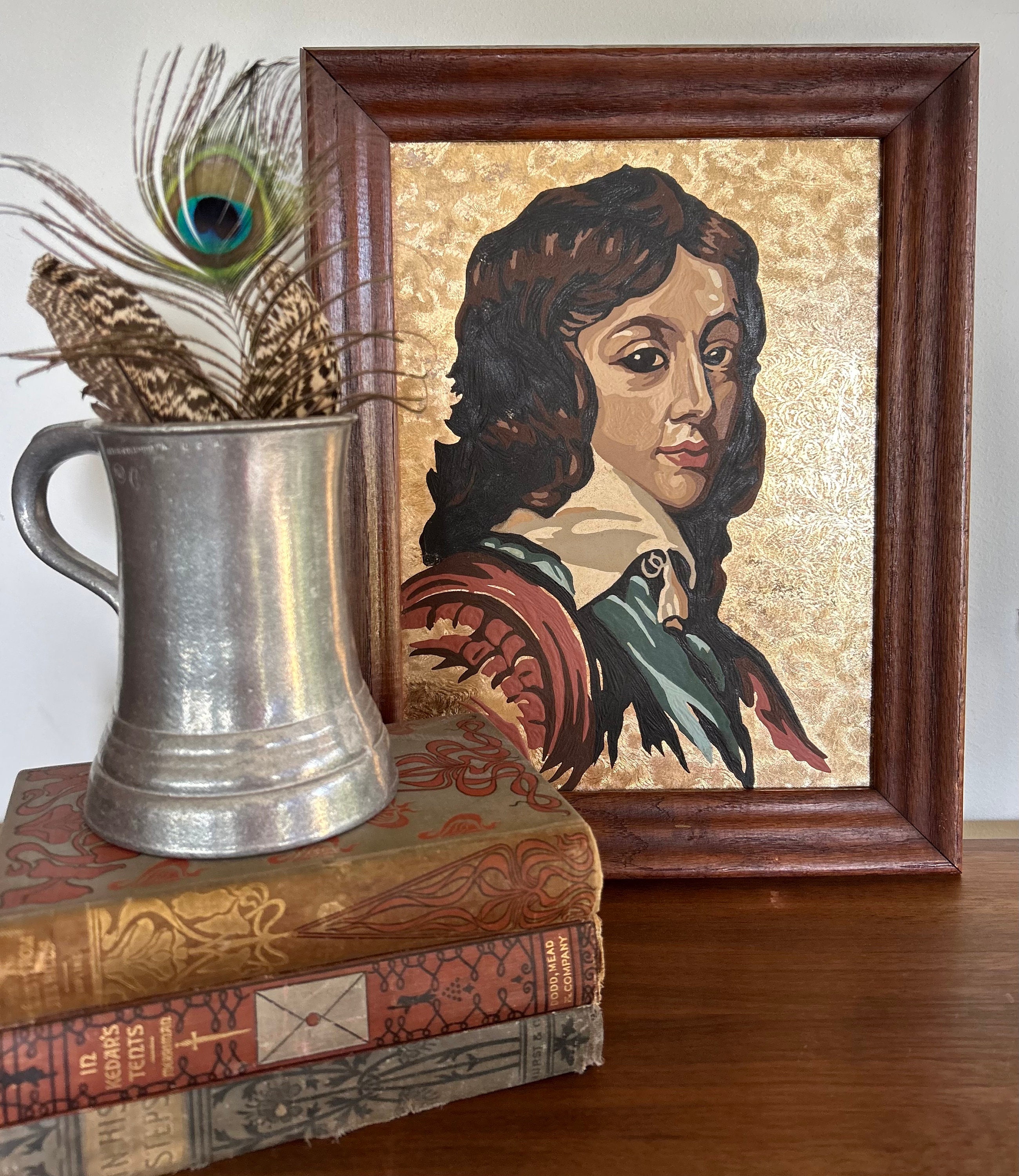 Set/2 Gold Foil Paint by Number Portraits, Vintage Hand Painted Artwork ...