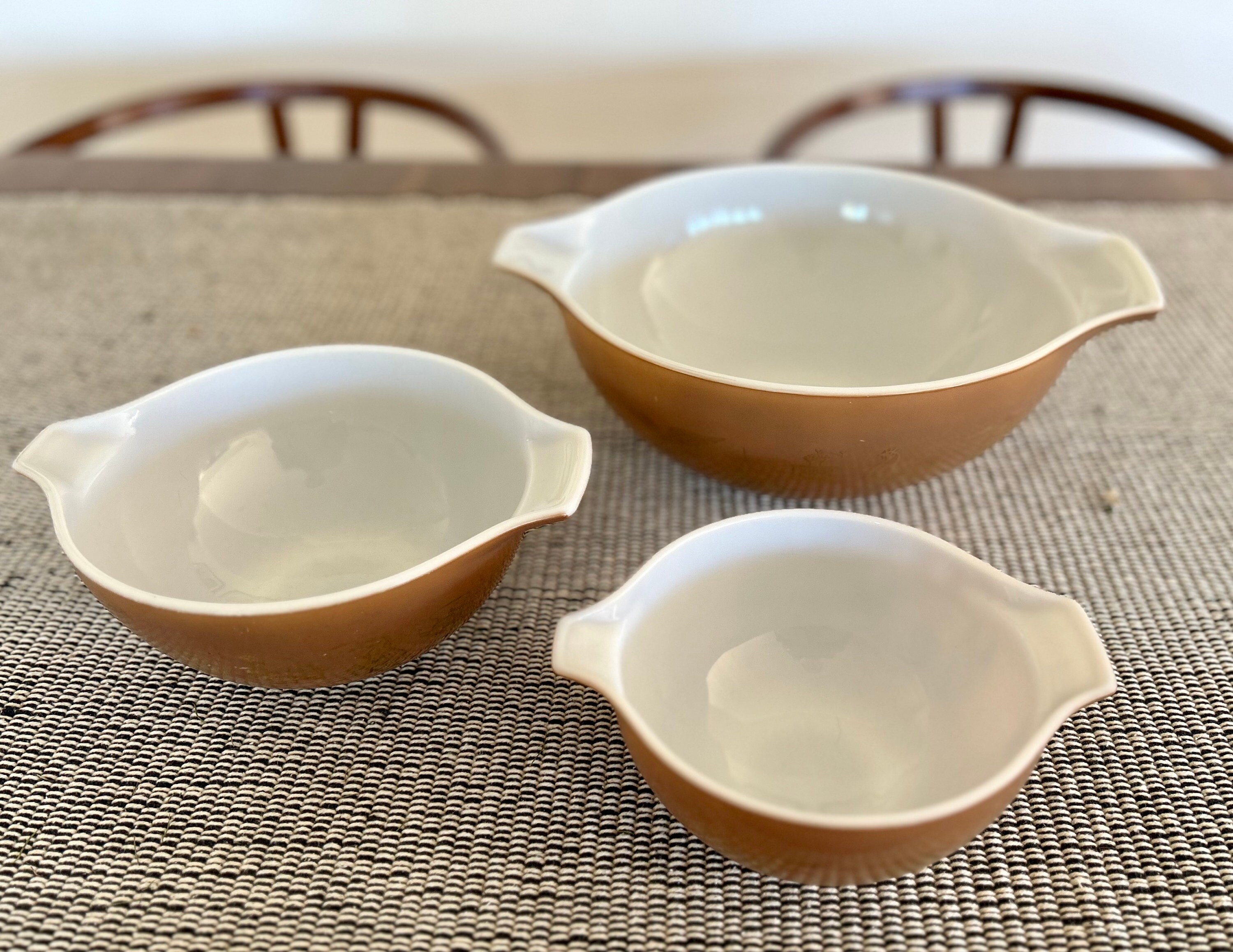 Pyrex Cinderella Bowls, Brown & Gold Americana Motif, 3 Sizes Available ...