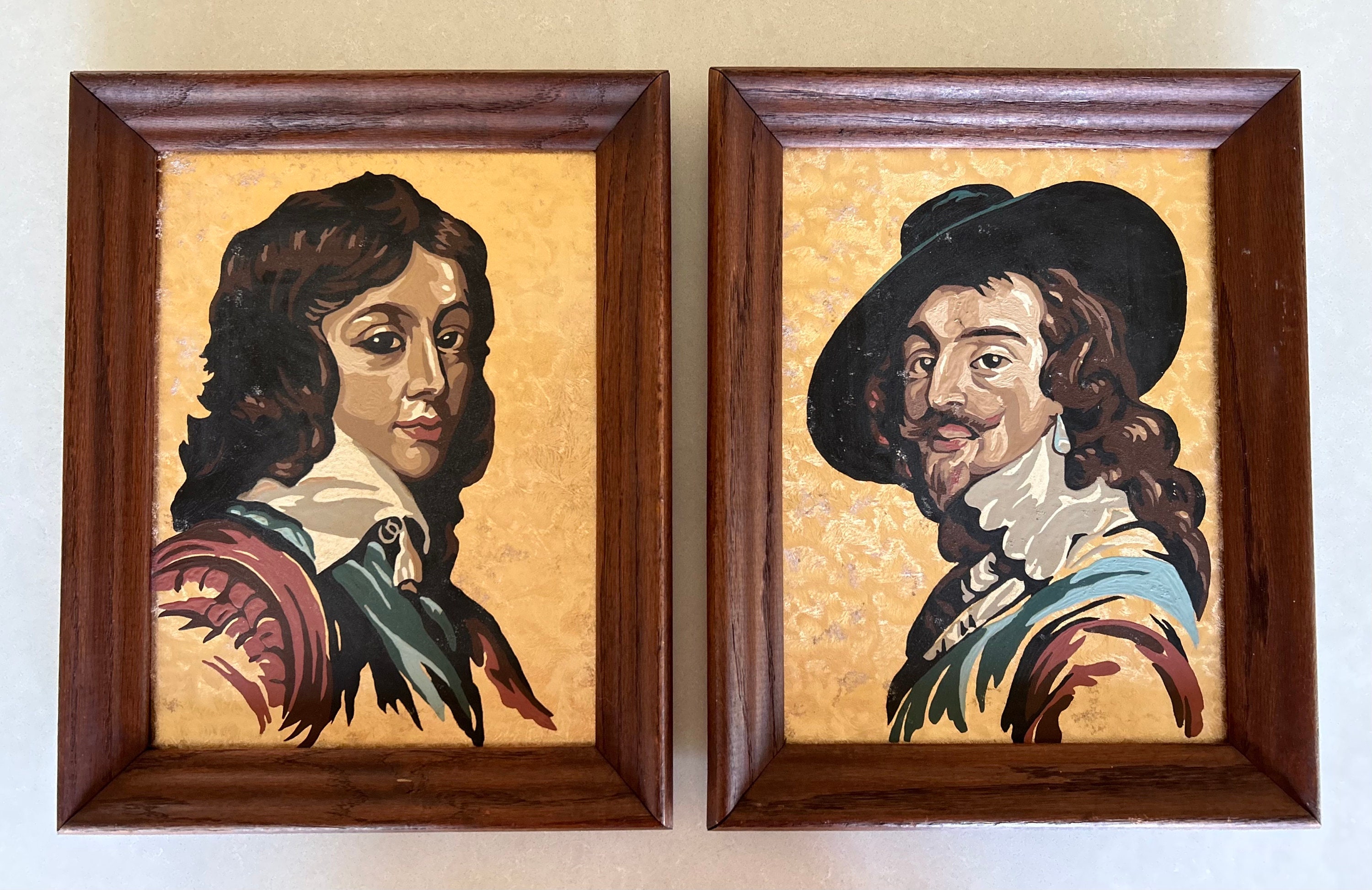 Set/2 Gold Foil Paint by Number Portraits, Vintage Hand Painted Artwork ...