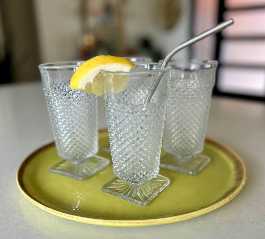 Set/4 Hobnail Glasses, Vintage Iced Tea Glassware, Footed Glass Barware ...