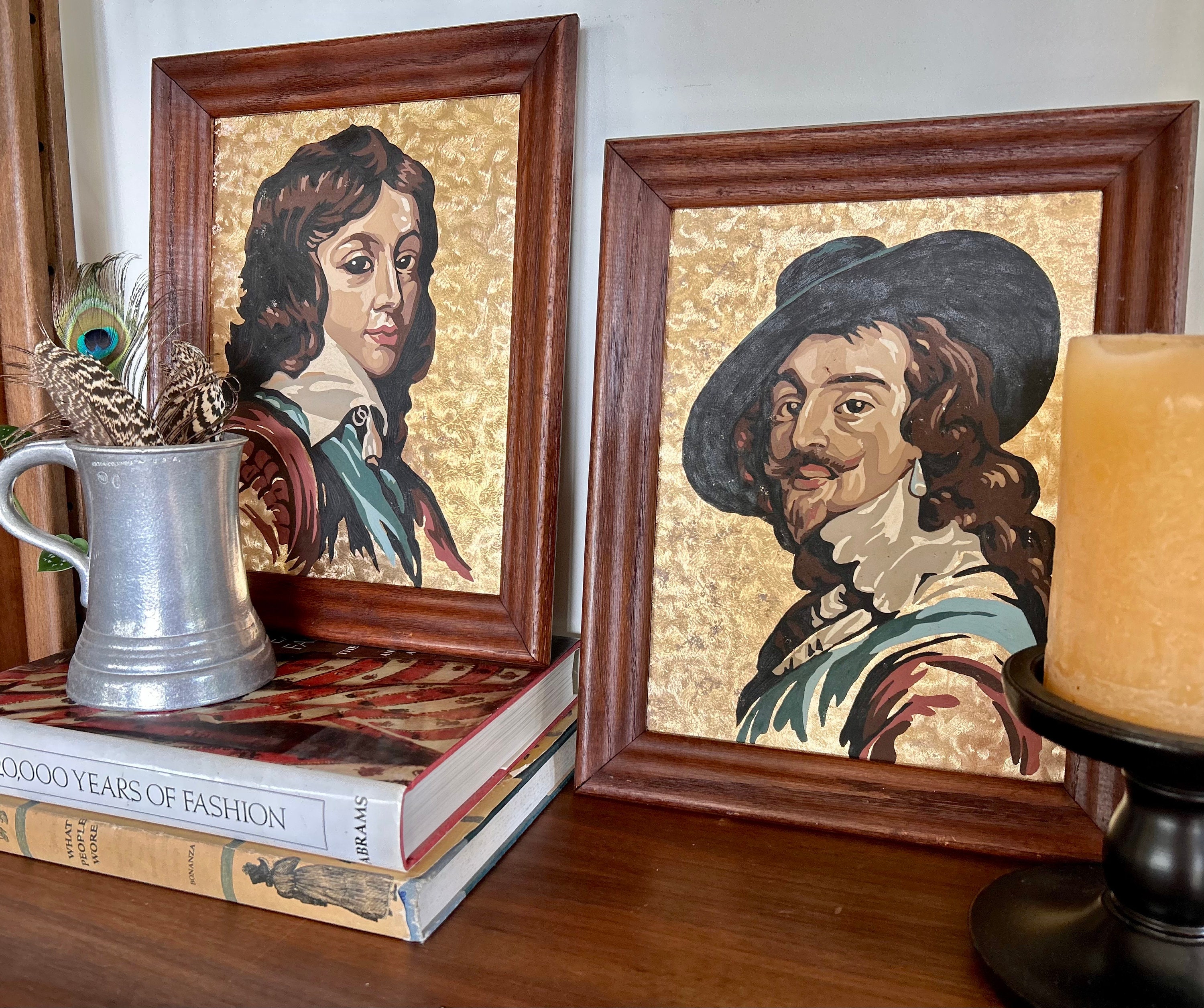 Set/2 Gold Foil Paint by Number Portraits, Vintage Hand Painted Artwork ...