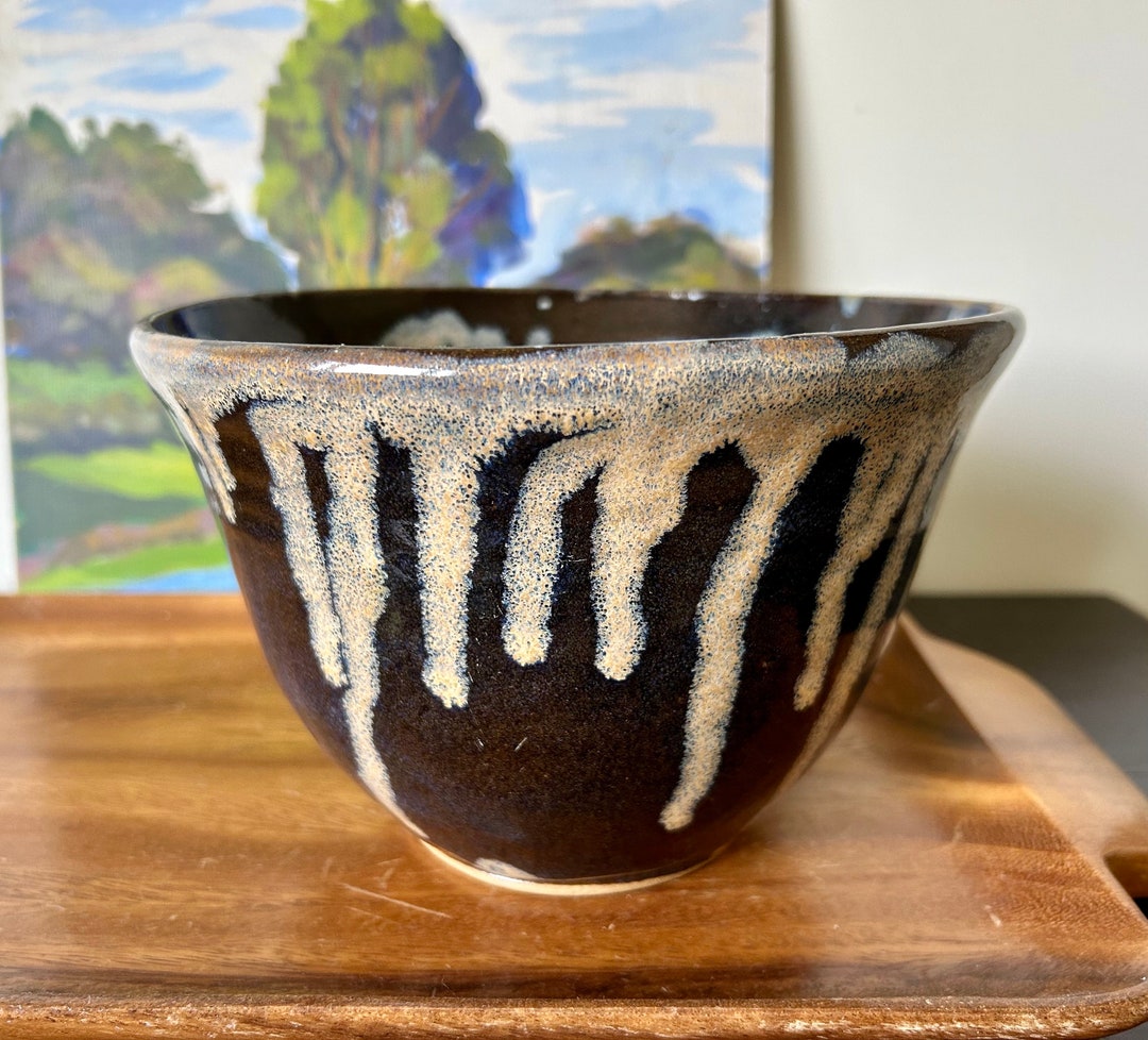 Studio Pottery Bowl, Indigo and Cream Multi-colored Glaze, Decorative ...