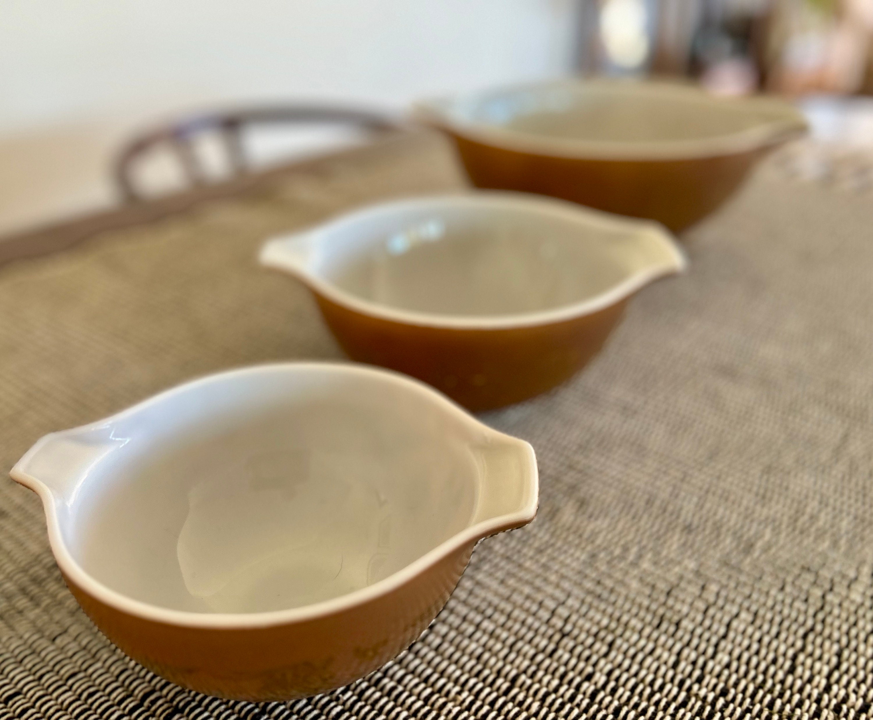 Pyrex Cinderella Bowls, Brown & Gold Americana Motif, 3 Sizes Available ...