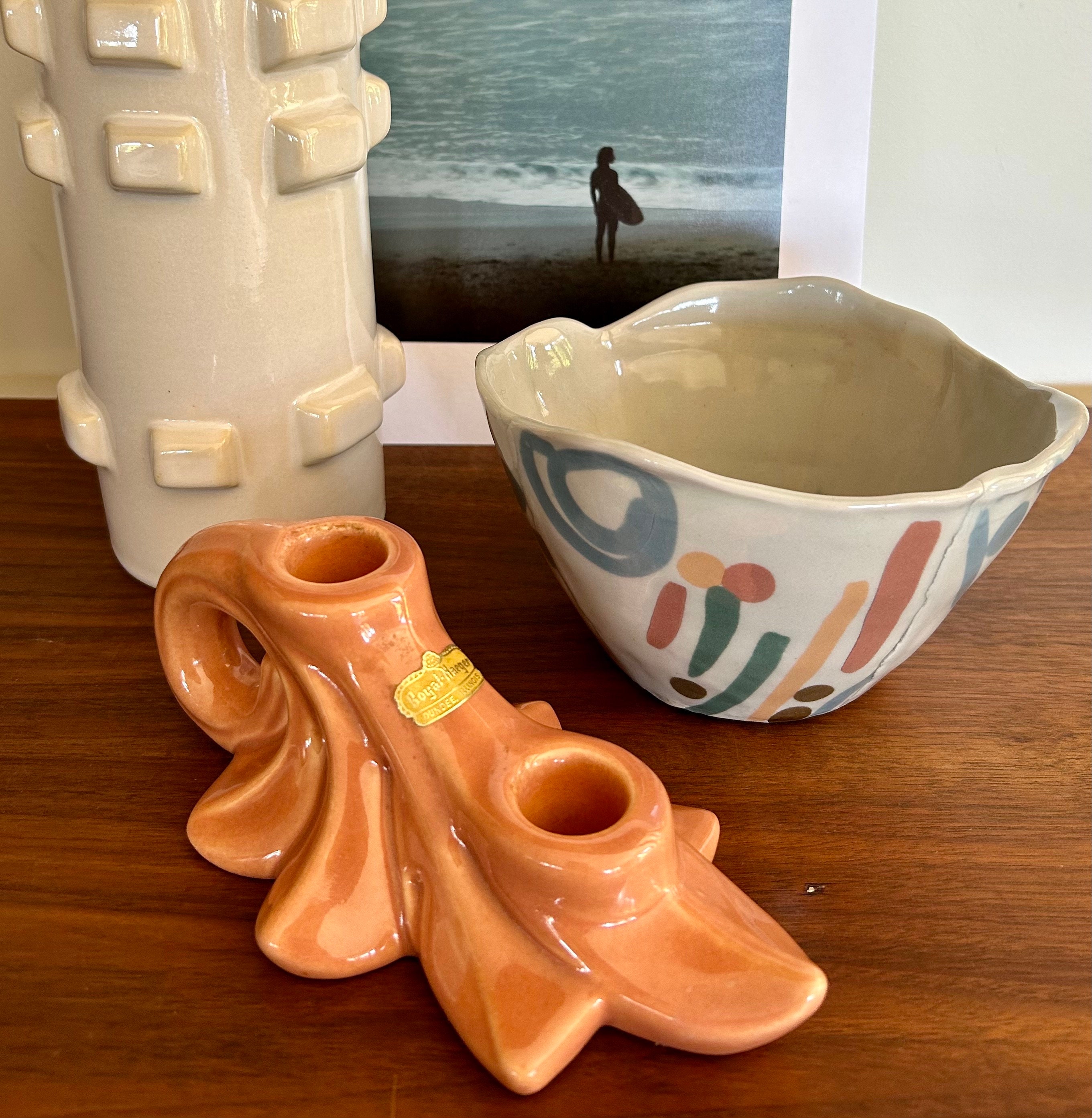 Vintage Haeger Taper Holder, Peach Ceramic Double Candle Holder, 1950s ...