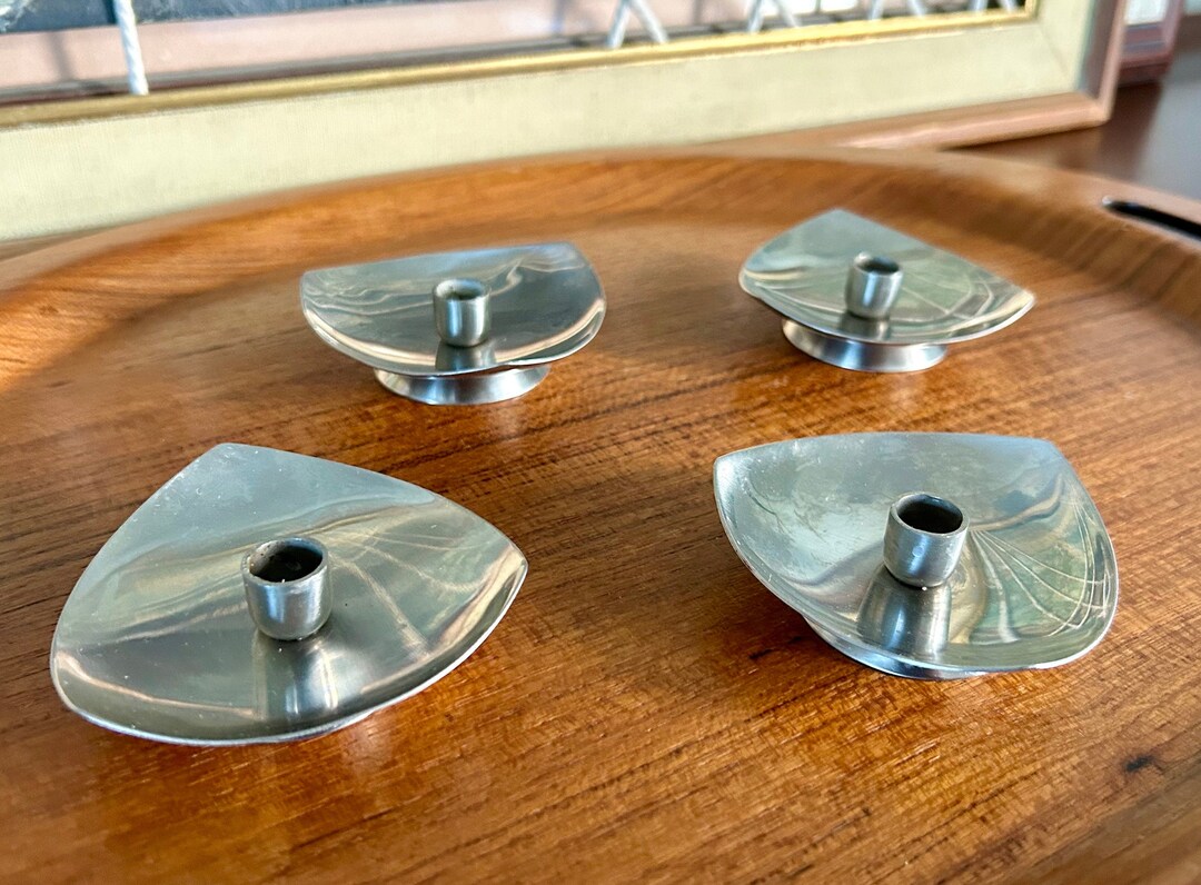 Set/2 MCM Mini Taper Holders, Stelton of Denmark, Stainless Steel ...