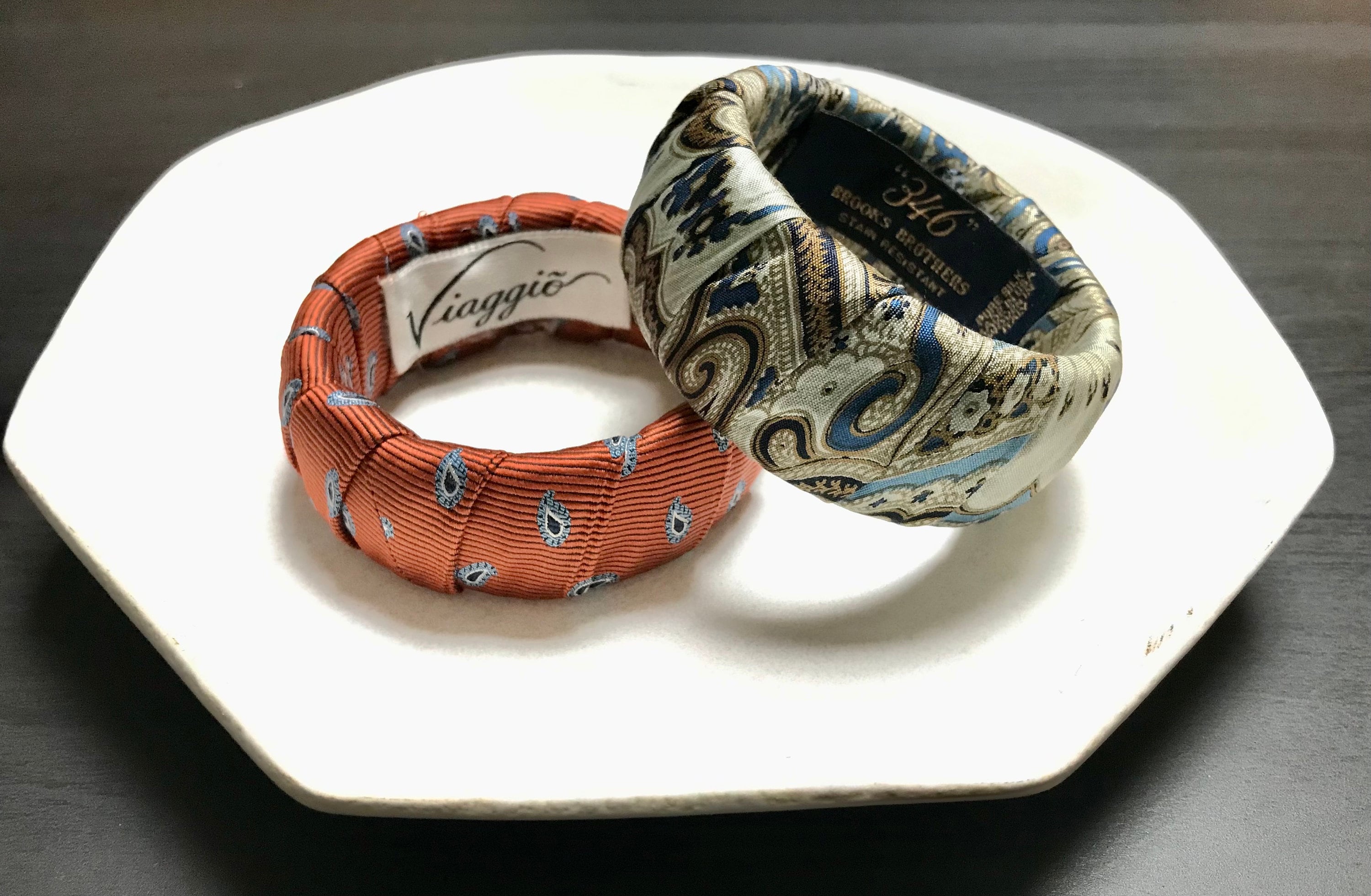 Pair of Upcycled Tie Bracelets, Wearable Textile Art, Vintage Neckties ...