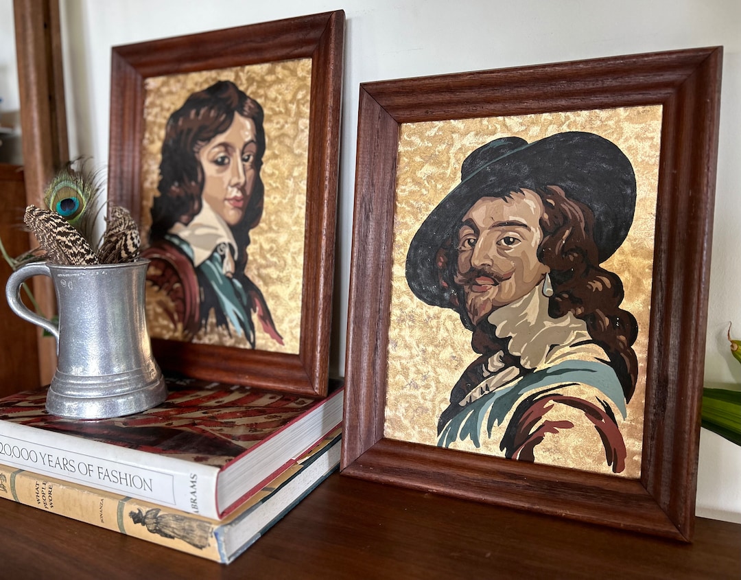 Set/2 Gold Foil Paint by Number Portraits, Vintage Hand Painted Artwork ...