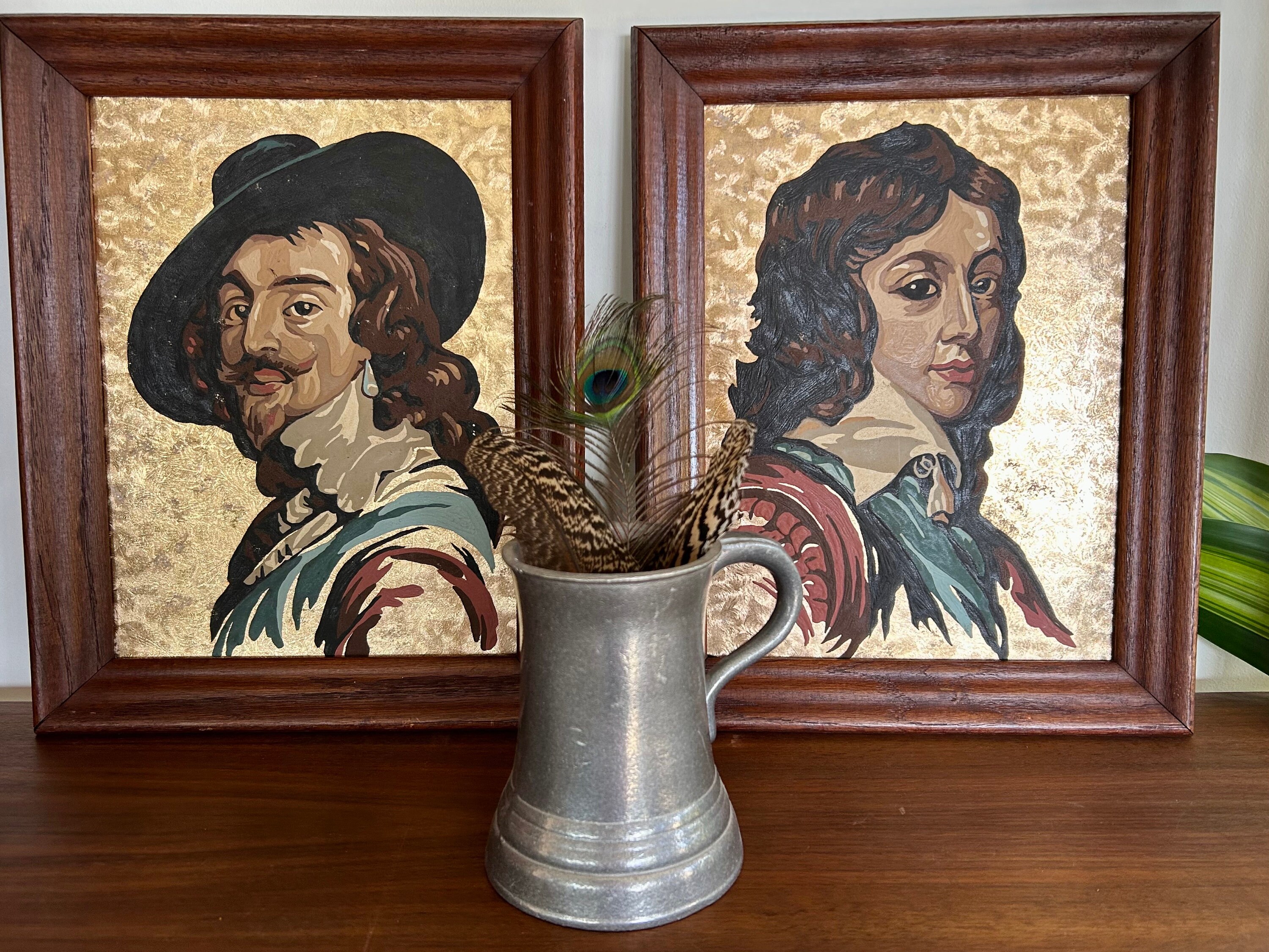 Set/2 Gold Foil Paint by Number Portraits, Vintage Hand Painted Artwork ...