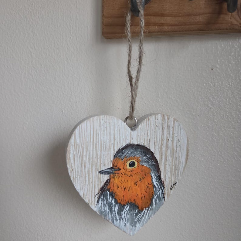 Upcycled Wooden Heart With Hand Painted Robin, Memorial Robin ...