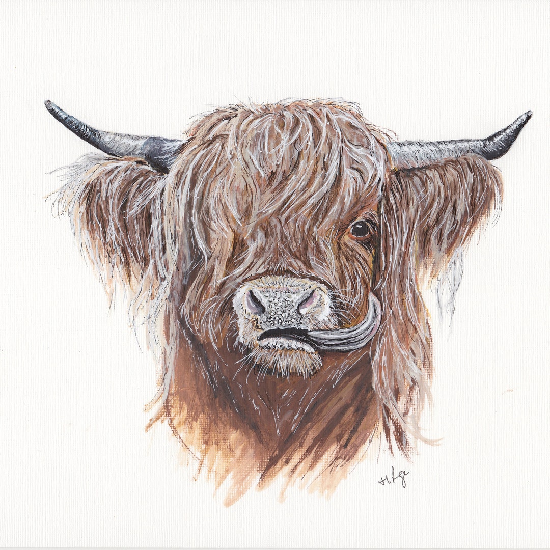Highland Cow Fine Art Giclee Print, Hand Painted Highland Cow, Highland ...