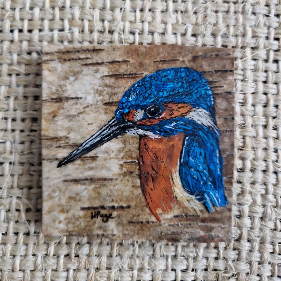 Original Wood Art, Hand Painted Bark, Mini Art & Easel, Unique Wood Art ...