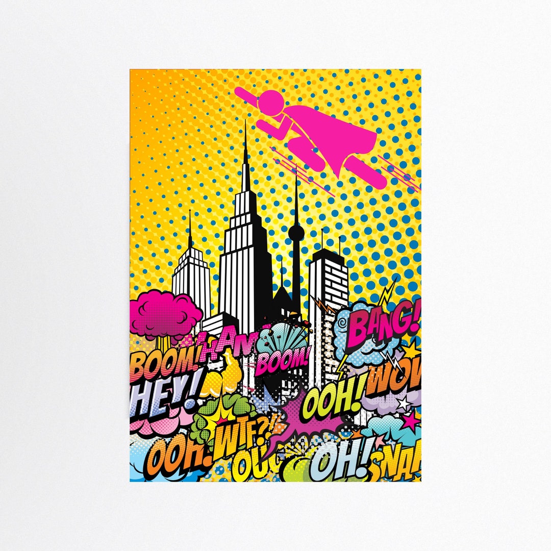 Superhero Pop Art Poster, Pop Art Print, Pop Art Wall Art, Comic Style ...