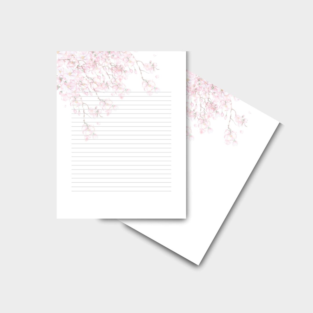 Pink Cherry Blossom Stationary, Flowers Stationary, Lined and Blank, US ...