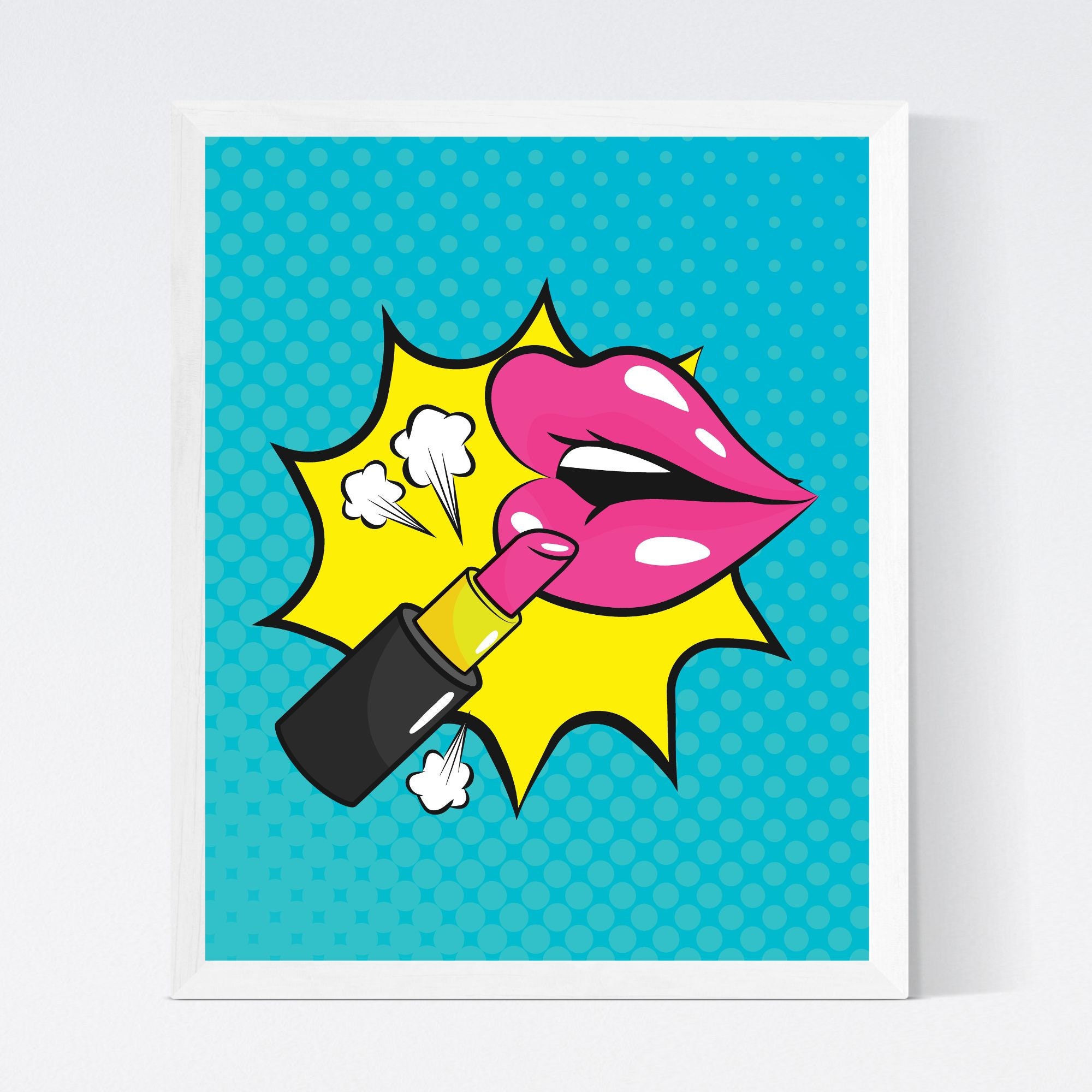 Lipstick Pop Art Wall Art, Comic Wall Art, Pop Art Wall Decor, Pop Art ...