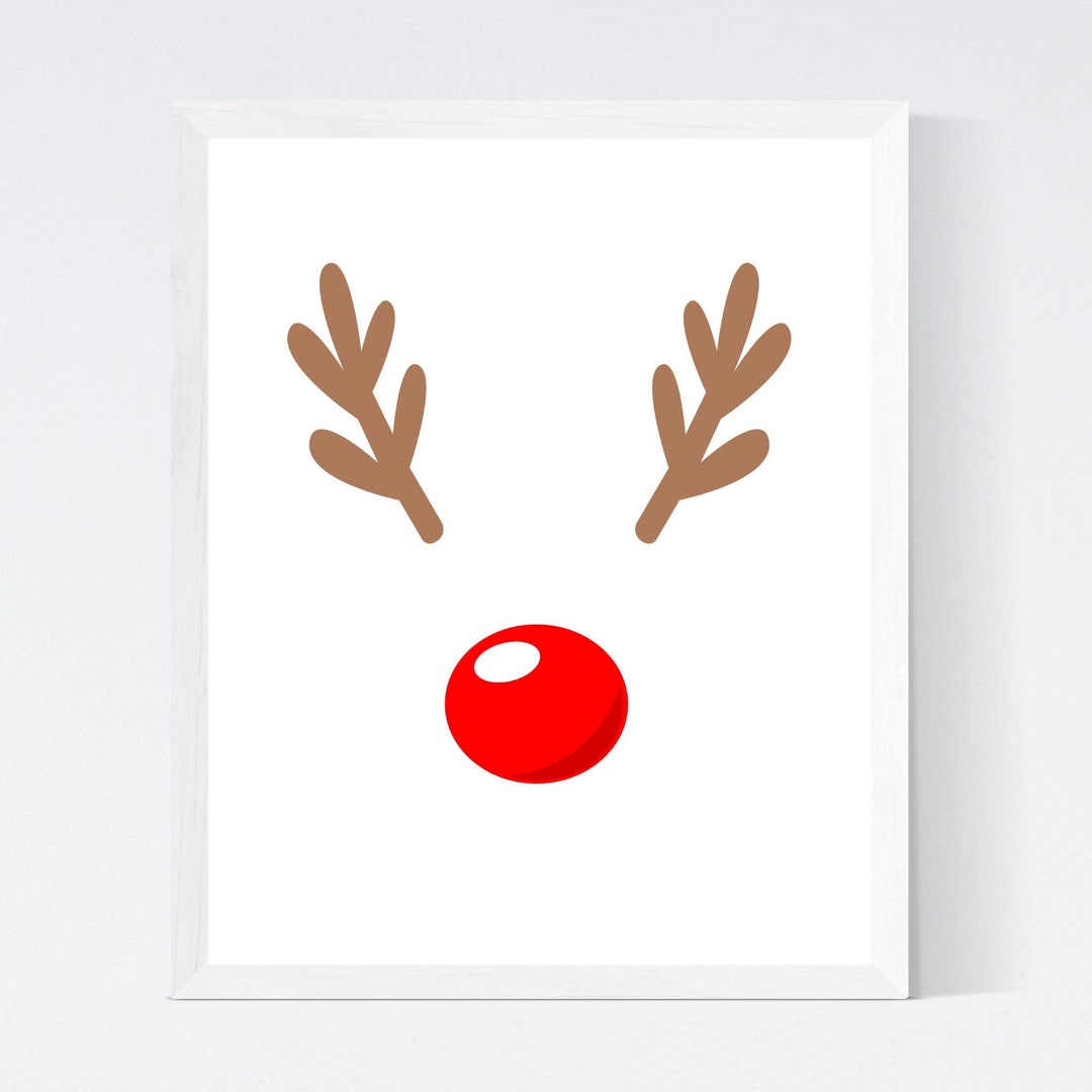 Christmas Wall Art, Rudolph Print, Reindeer Nose Art, Antlers Print ...