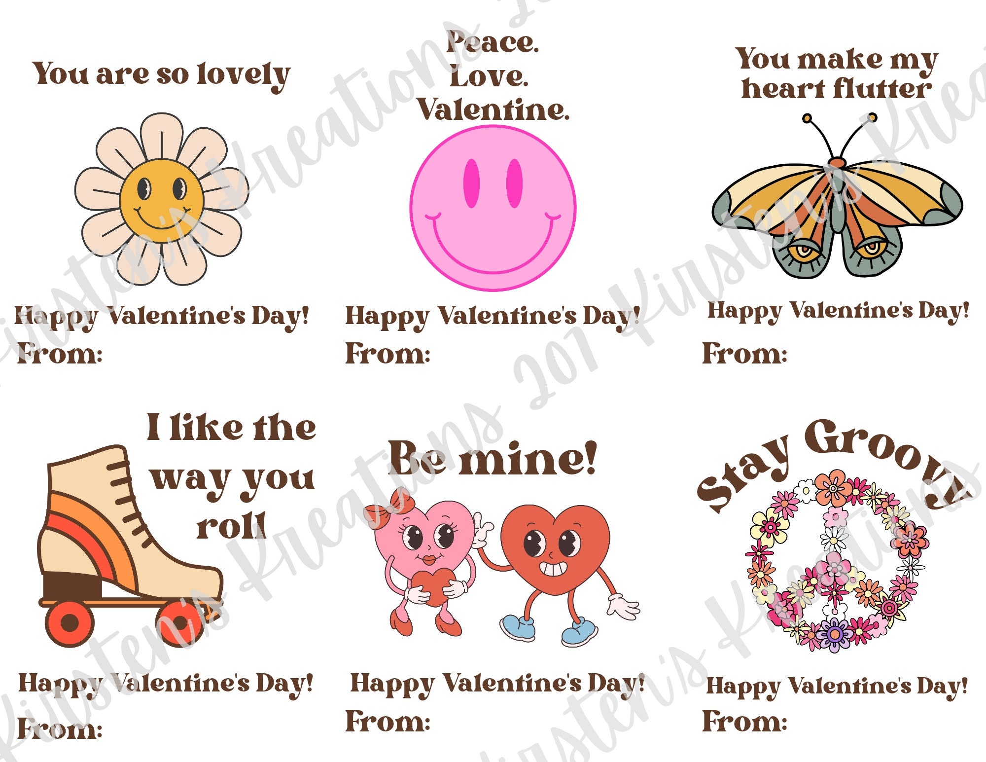 Groovy Valentine's Day Printable Cards, Classroom Valentine Cards ...