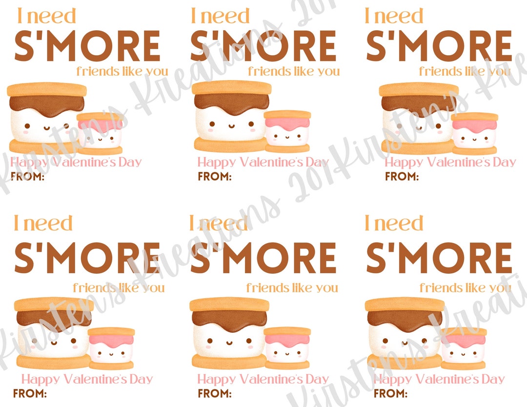 S'mores Valentines Day Cards Digital Download, Printable Valentines ...