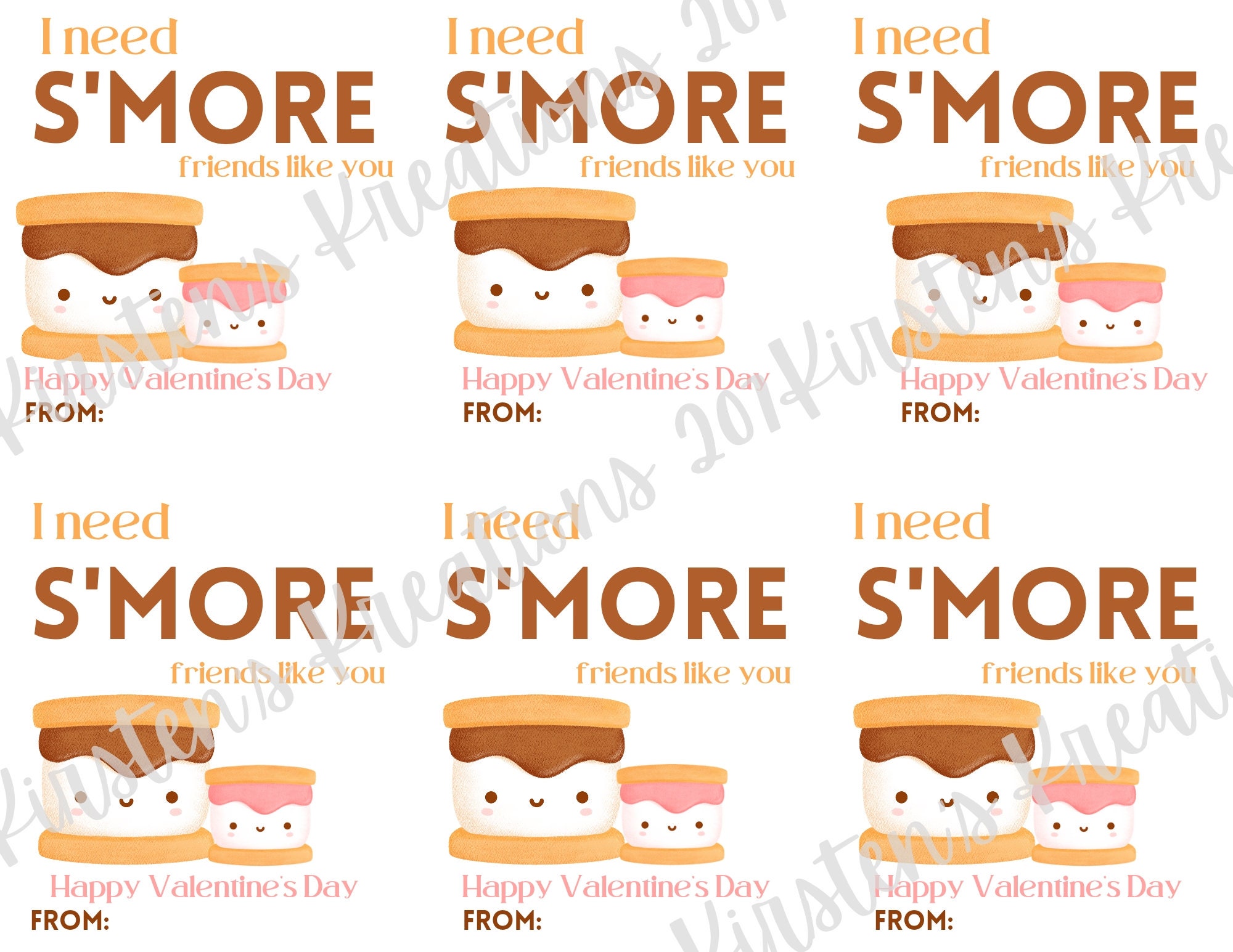 S'mores Valentines Day Cards Digital Download, Printable Valentines ...