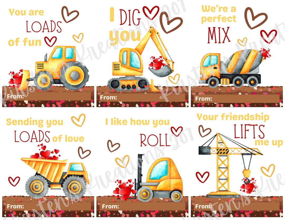 Printable Construction Valentines Cards, Instant Download, Classroom ...