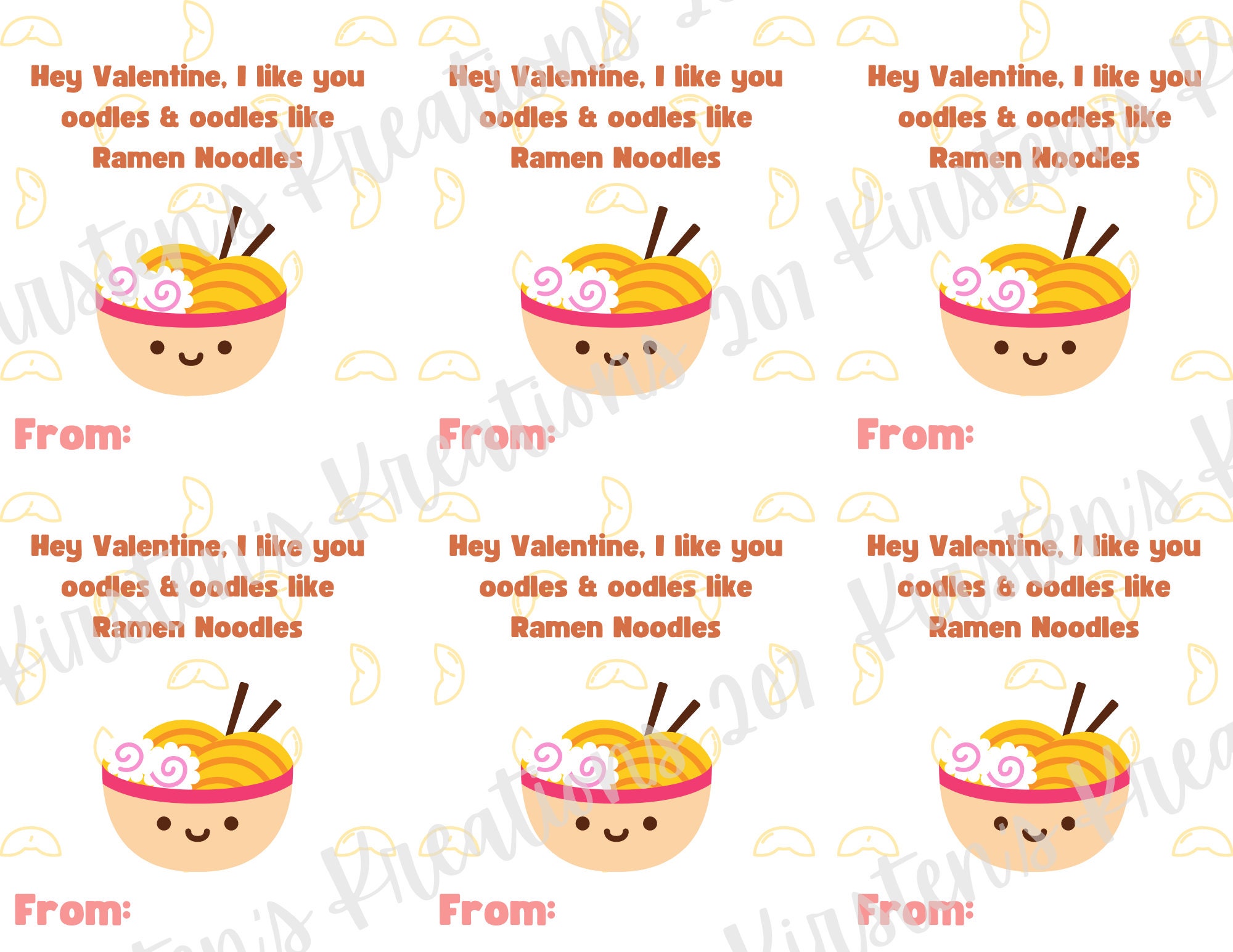 Printable Ramen Valentine's Day Cards, Noodles Valentine's, Instant ...