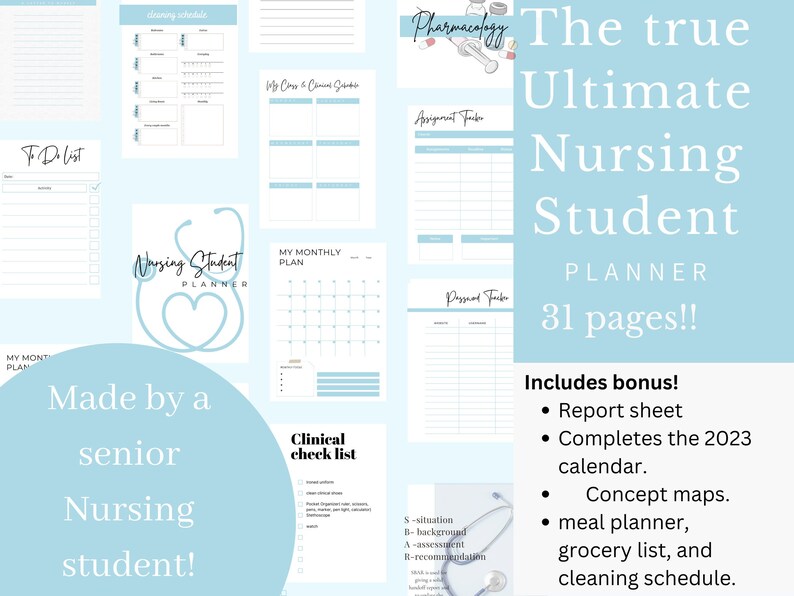 Nursing School Planner 2023 Printable Digital Planner Student Planner ...