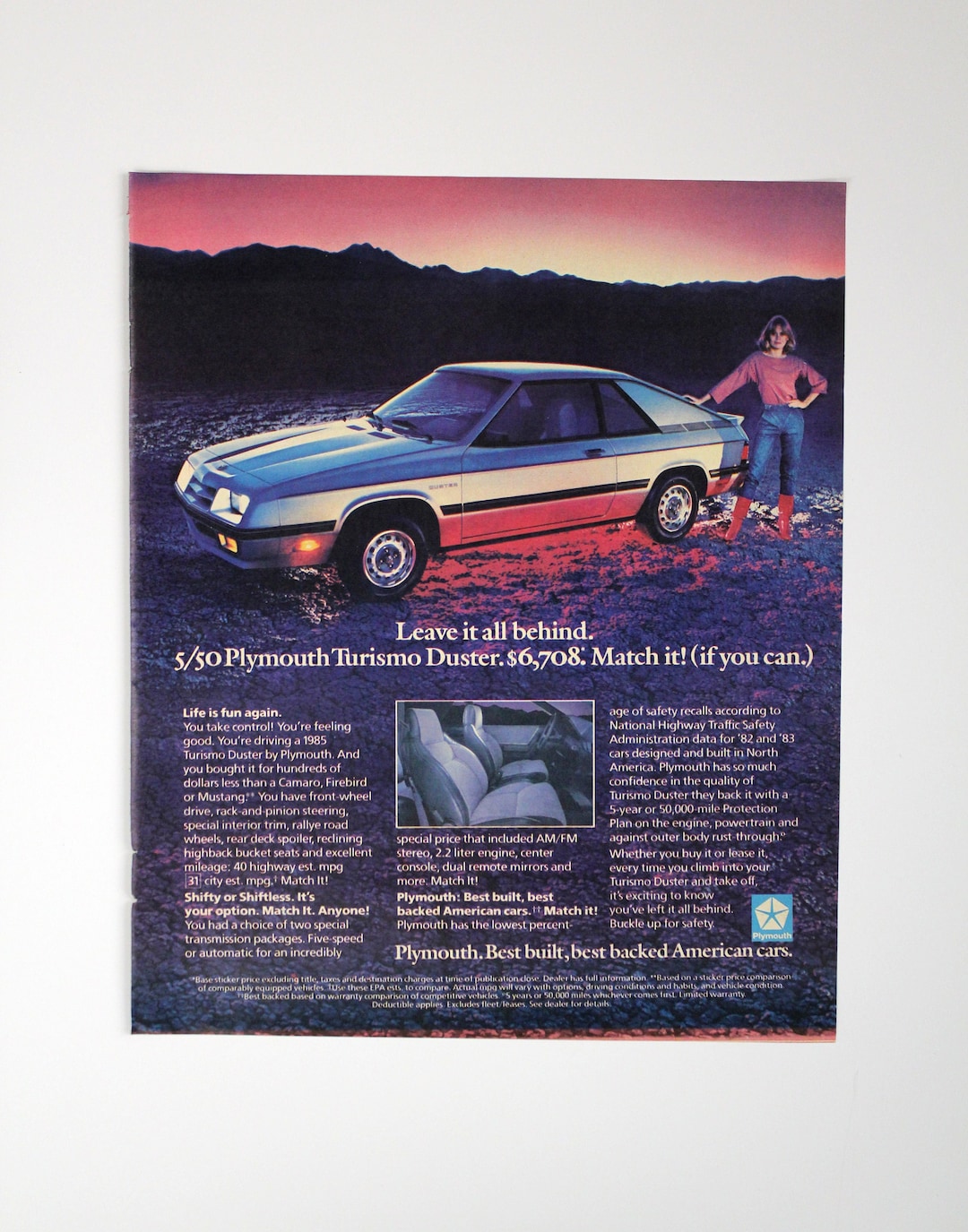 1985 Plymouth Turismo Duster Magazine Ad - Vintage Car Ad - 80's Car Photo - Etsy