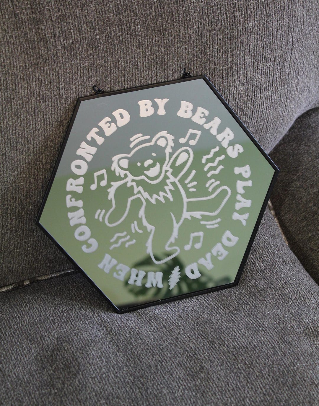 When Confronted by Bears Play Dead Etched Mirror - Dancing Bear Wall ...