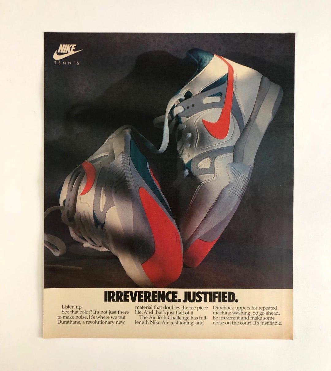 1989 Nike Tennis Shoes Magazine Ad - Vintage Nike Sneaker Air Tech ...