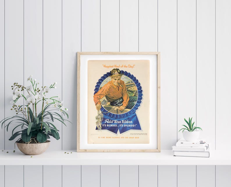1940's PBR Magazine Ad Print - Fishing Decor - Beer Ad Print - Etsy