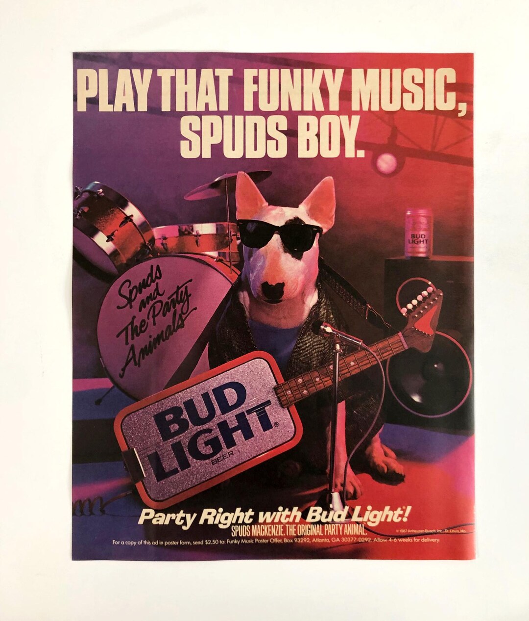 1987 Bud Light Dog Magazine Ad - Vintage Spuds Mackenzie Beer ...