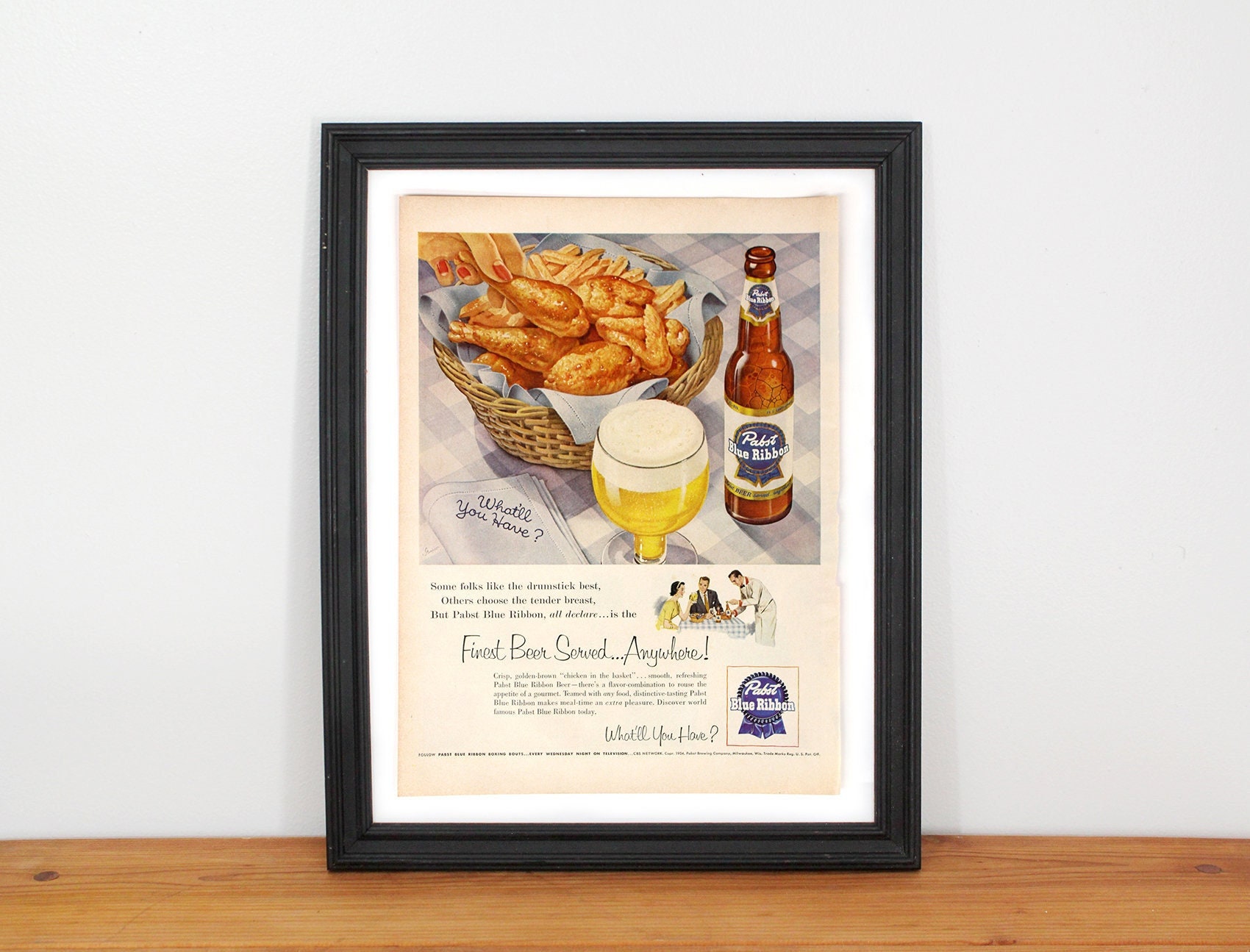 Pabst Blue Ribbon 1954 Magazine Ad Print PBR Fried Chicken - Etsy