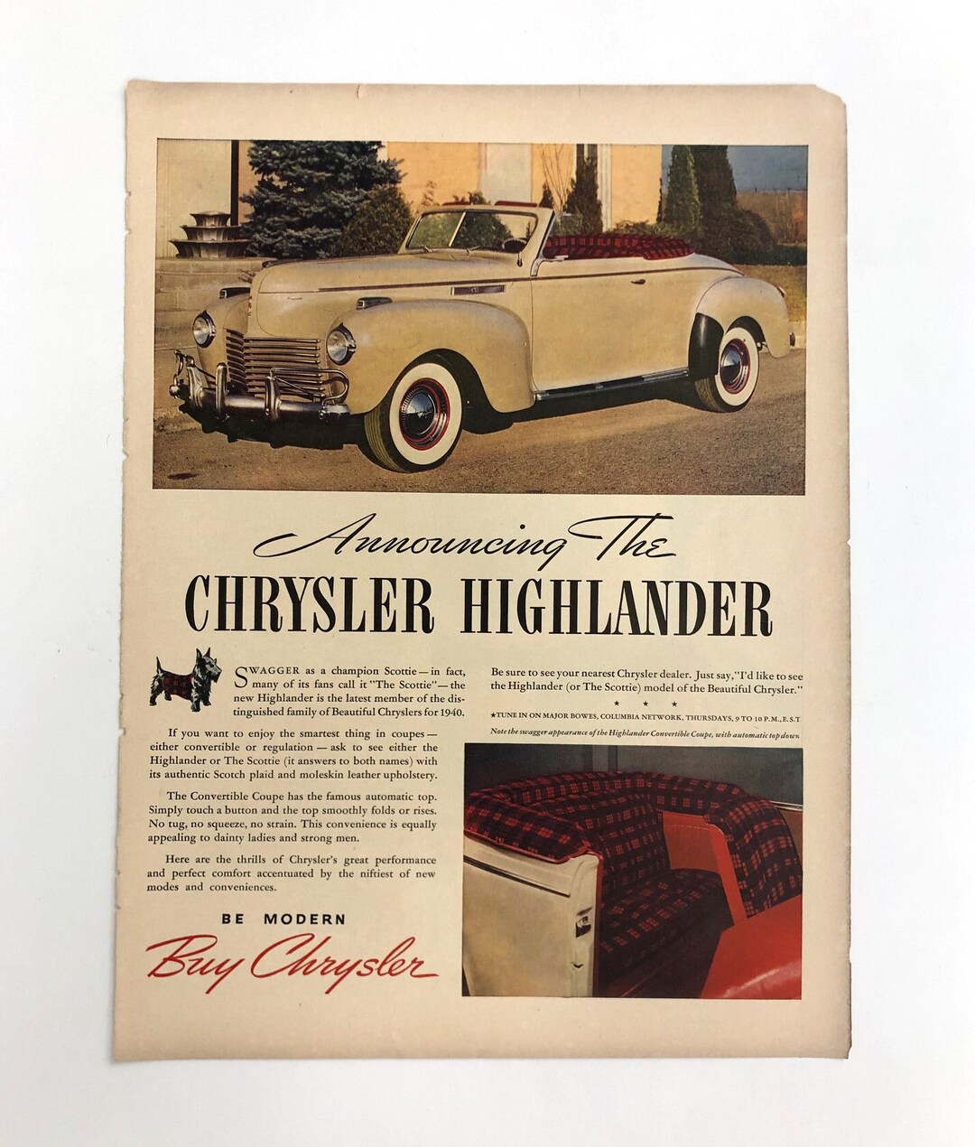 1940 Chrysler Highlander Magazine Ad - Authentic Advertisement - Etsy