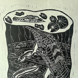 Alligator Linocut, "karst Swimming", Handmade Linocut Print - Etsy