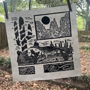 Desert Linocut Print, "cathedral", Handmade Linocut Print - Etsy