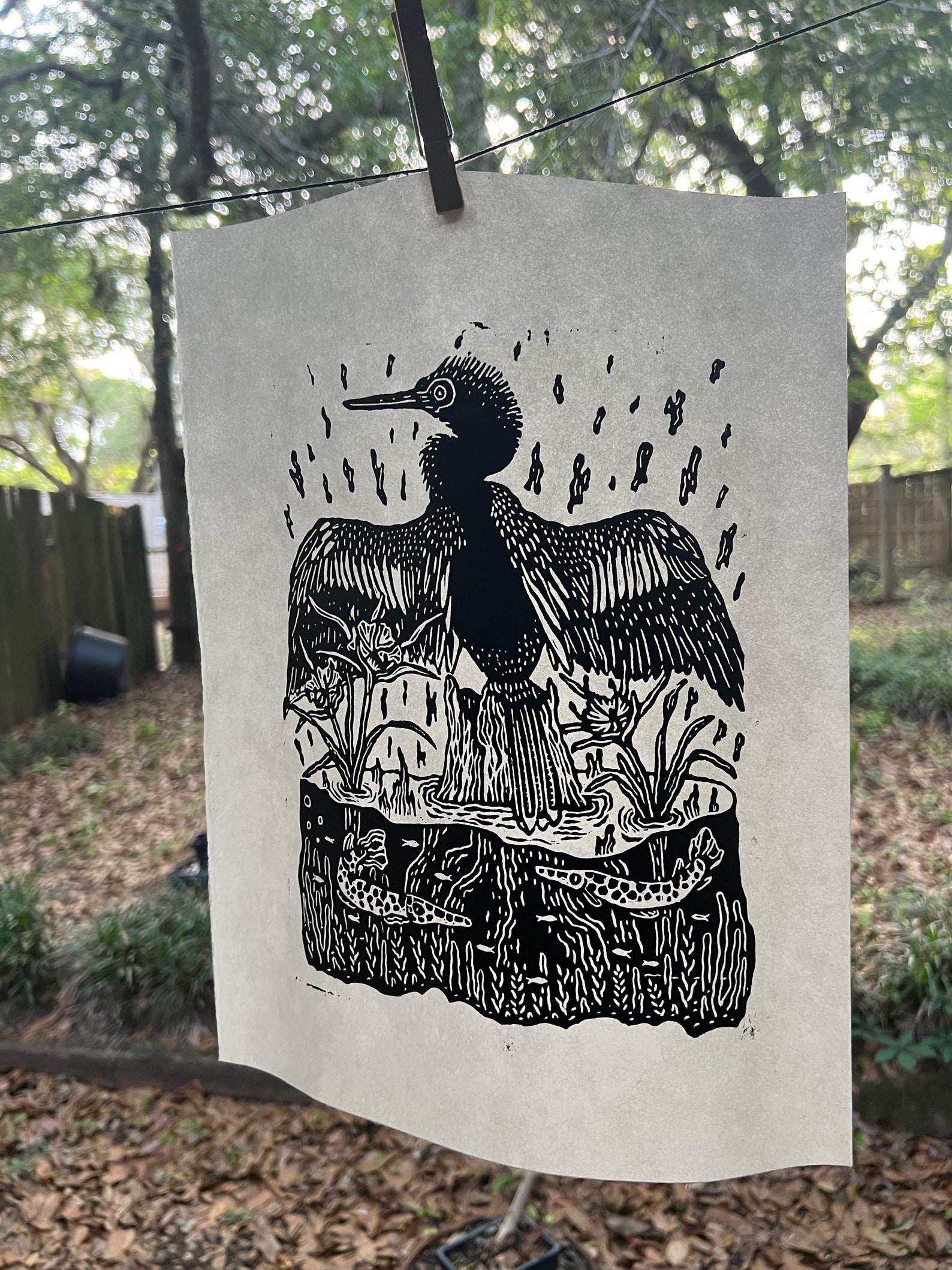 Anhinga Print, "anhinga Morning", Handmade Linocut Print - Etsy