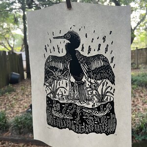Anhinga Print, "anhinga Morning", Handmade Linocut Print - Etsy