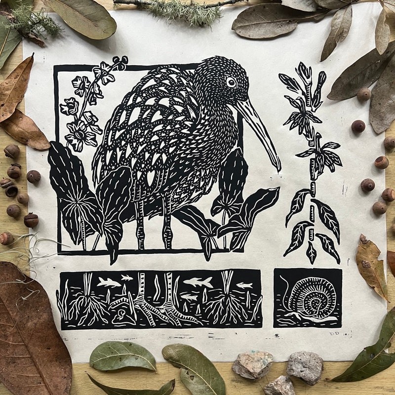 Framed Bird Linocut Print - Etsy