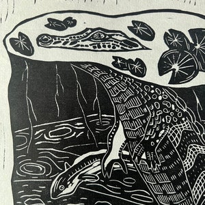 Alligator Linocut, "karst Swimming", Handmade Linocut Print - Etsy