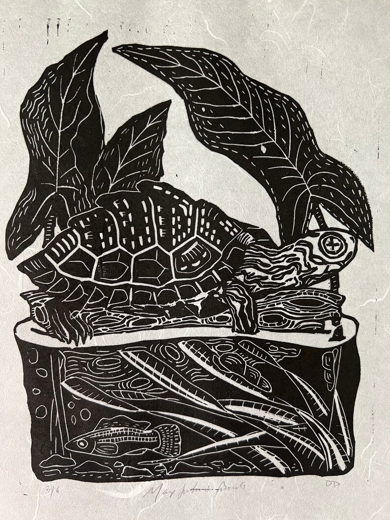 Map Turtle Linocut Print map Turtle and Friends - Etsy