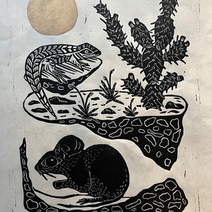 Lizard Linocut Print savanna Keepers Handmade - Etsy