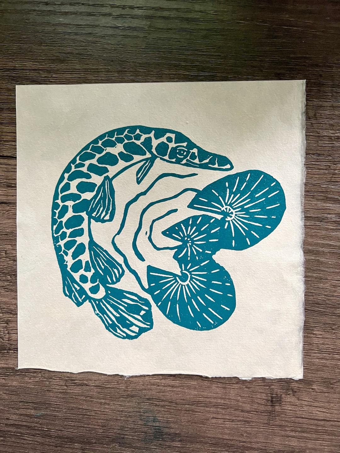 Gar Linocut Print, "gar in the Lilies", Handmade Linocut Print - Etsy