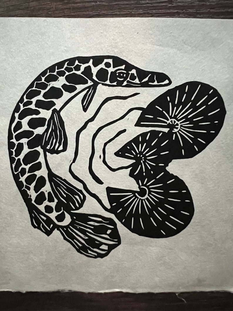 Gar Linocut Print gar in the Lilies Handmade | Etsy