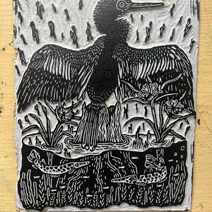 Anhinga Print, "anhinga Morning", Handmade Linocut Print - Etsy