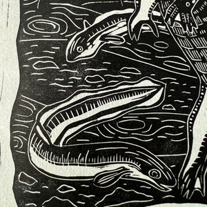 Alligator Linocut, "karst Swimming", Handmade Linocut Print - Etsy