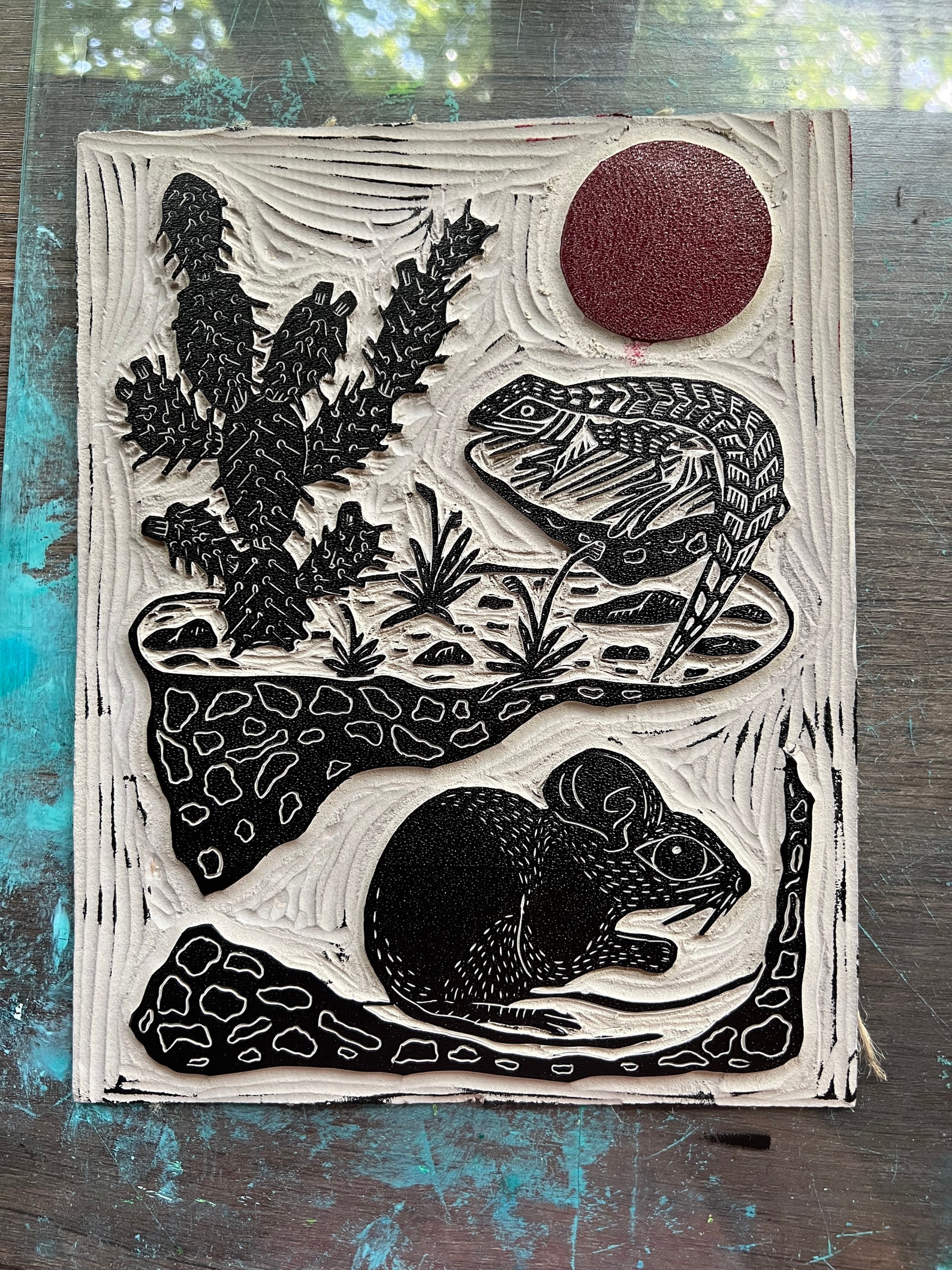 Lizard Linocut Print savanna Keepers Handmade | Etsy